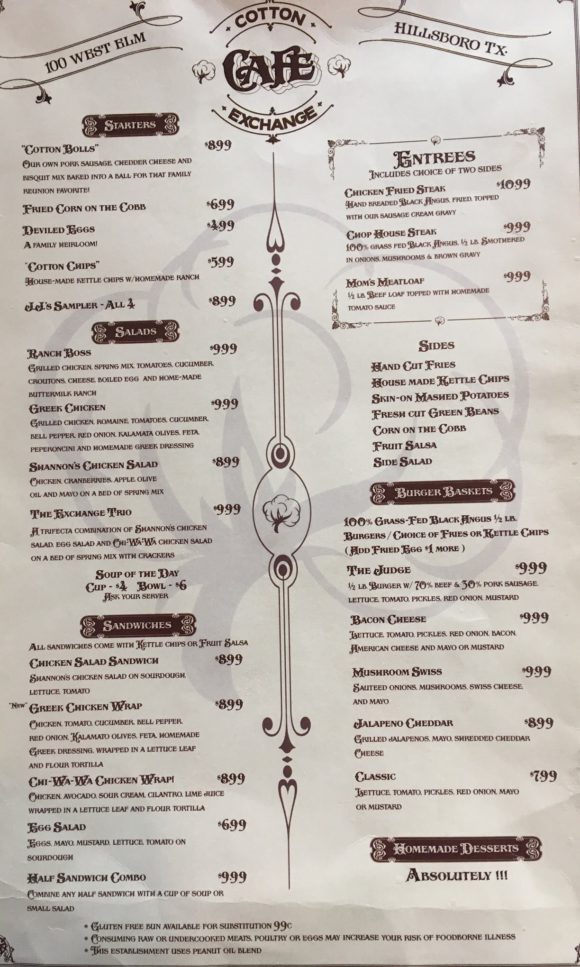 Cotton Exchange Cafe- Menu- Hillsboro – CLOSED – Menutex