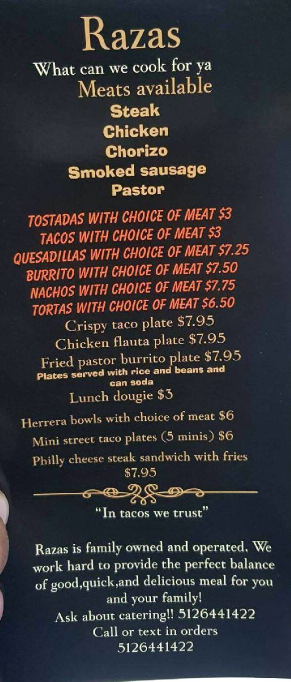 Razas Food Shack’s Menu – Menutex