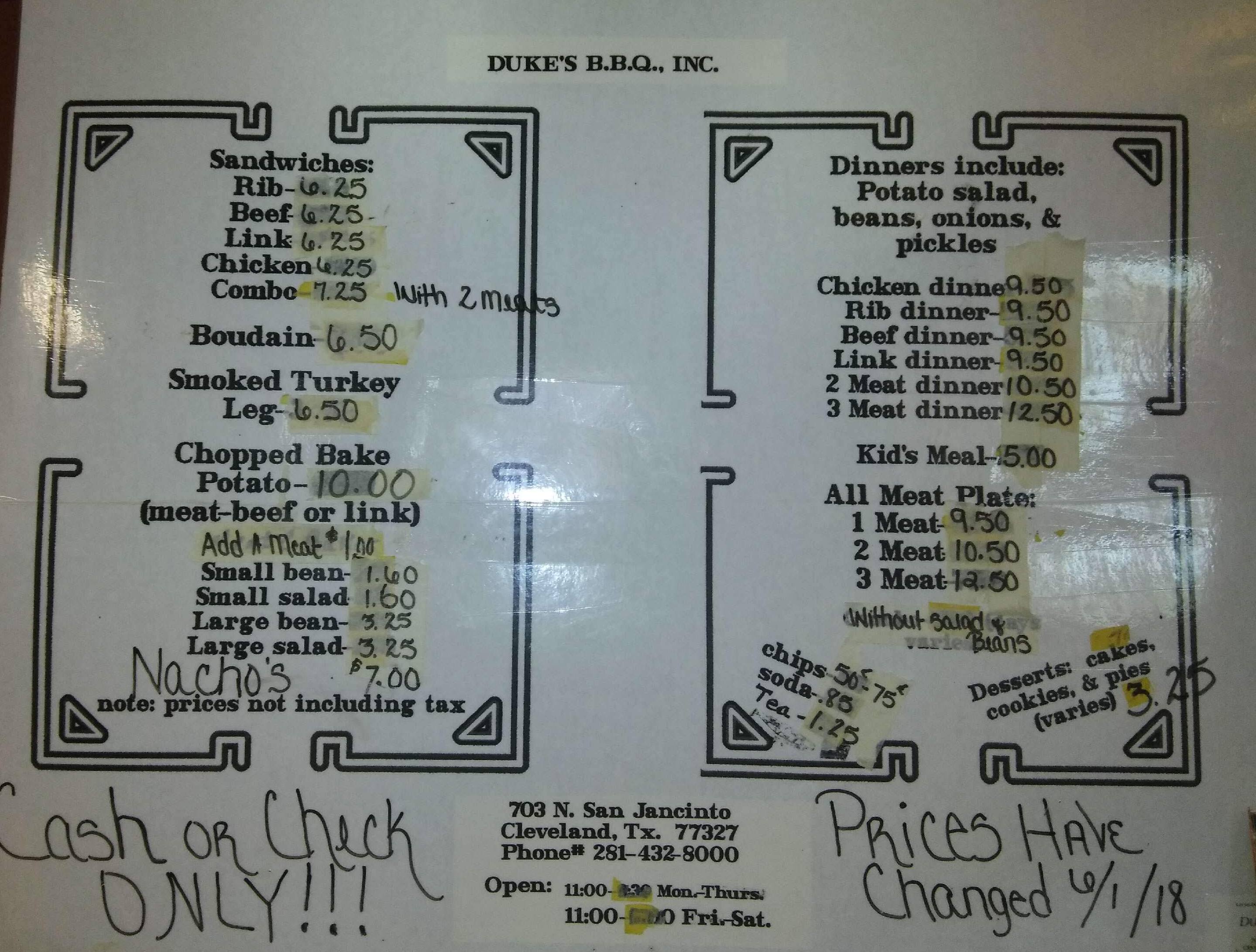 Duke s Bar B Que Menu Cleveland Menutex