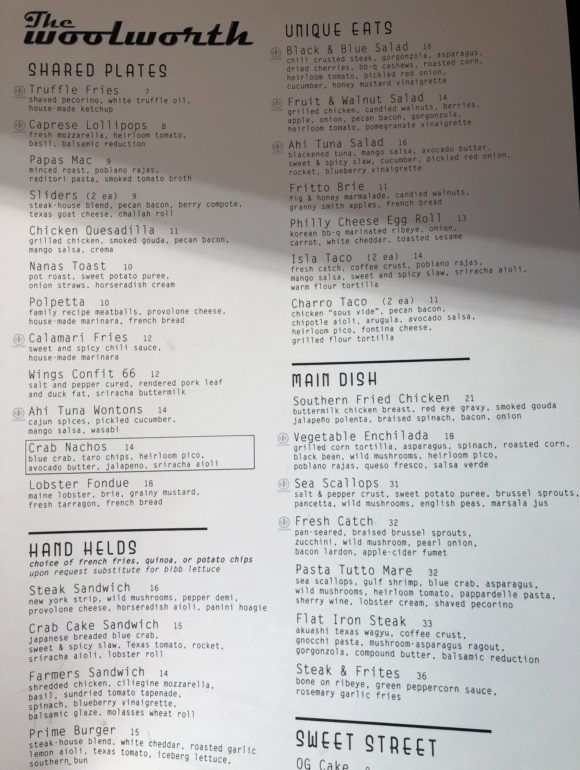 The Woolworth- Menu- Dallas – Menutex