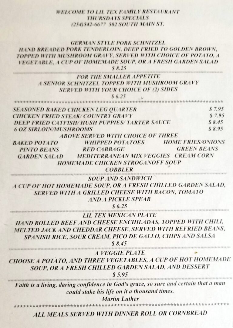 Lil-Tex Restaurant – Menu – Copperas Cove – Menutex