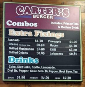 Carter’s Burger – Menu – Bryan – Menutex