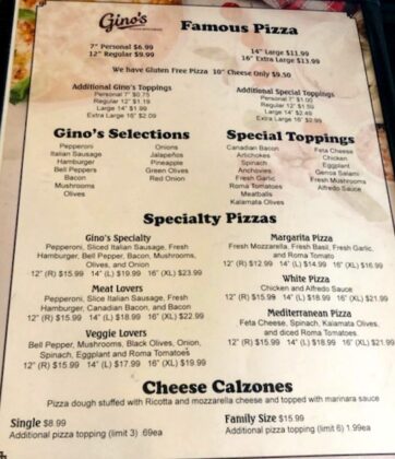Gino's Italian Restaurant and Pizza - Round Rock - Menu - Menutex